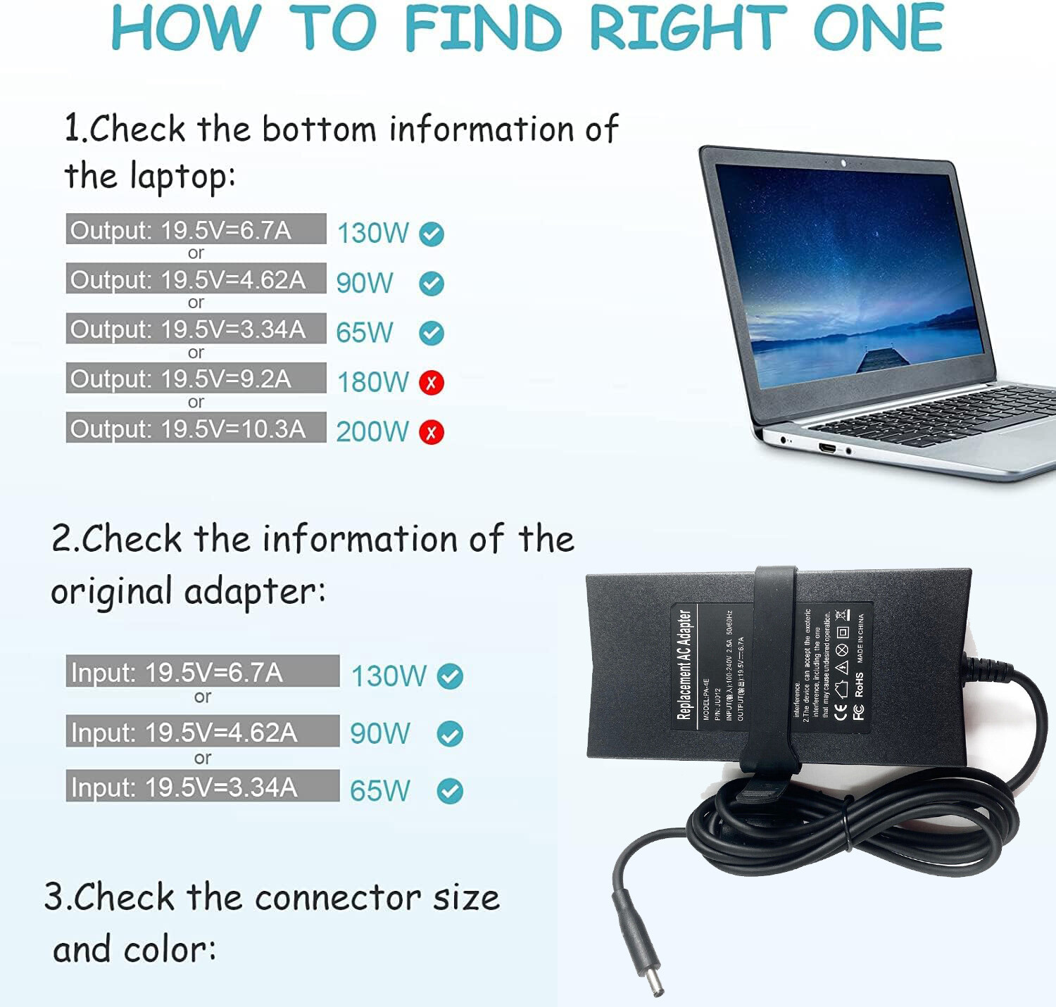 Laptop AC Power Adapter Charger for Dell Inspiron 24 5459 AIO 15-3568 ...