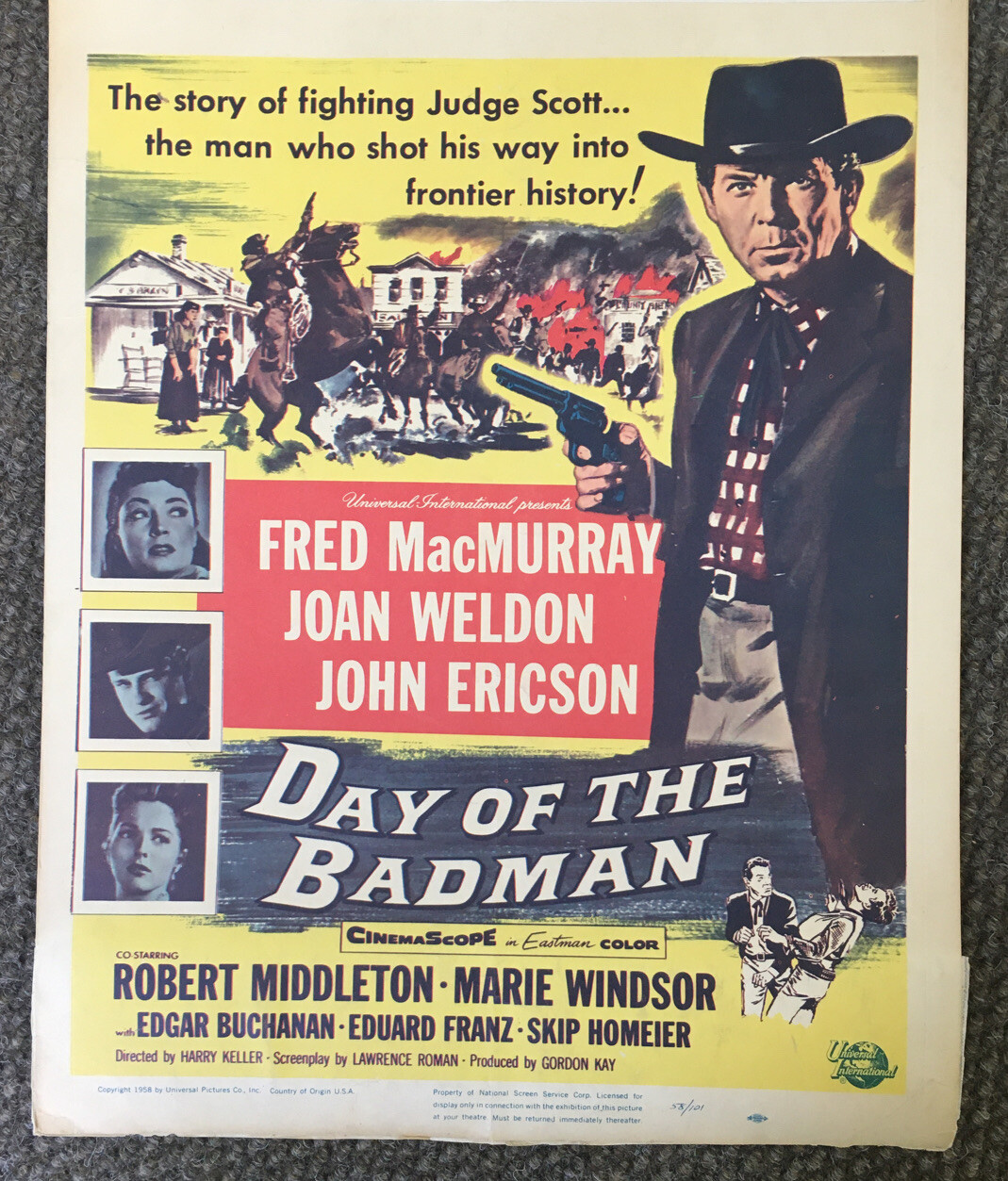 Vintage 1958 Day of the Badman Movie Theater Poster Window Card~Fred ...