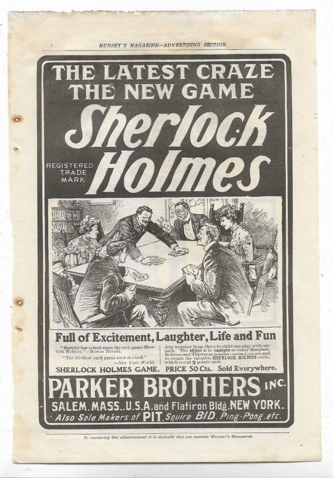 PARKER BROTHERS SHERLOCK HOLMES GAME 1904 MUNSEY'S MAGAZINE Print Ads ...