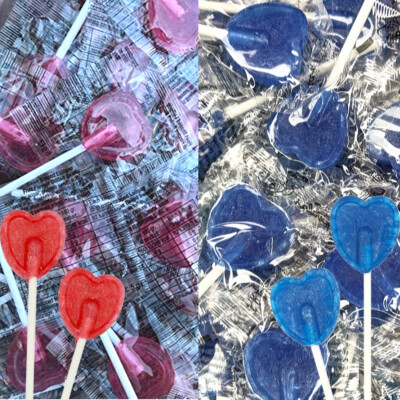 Heart Shaped Lollipops Blue Raspberry & Cherry Boiled Lollies Candy ...