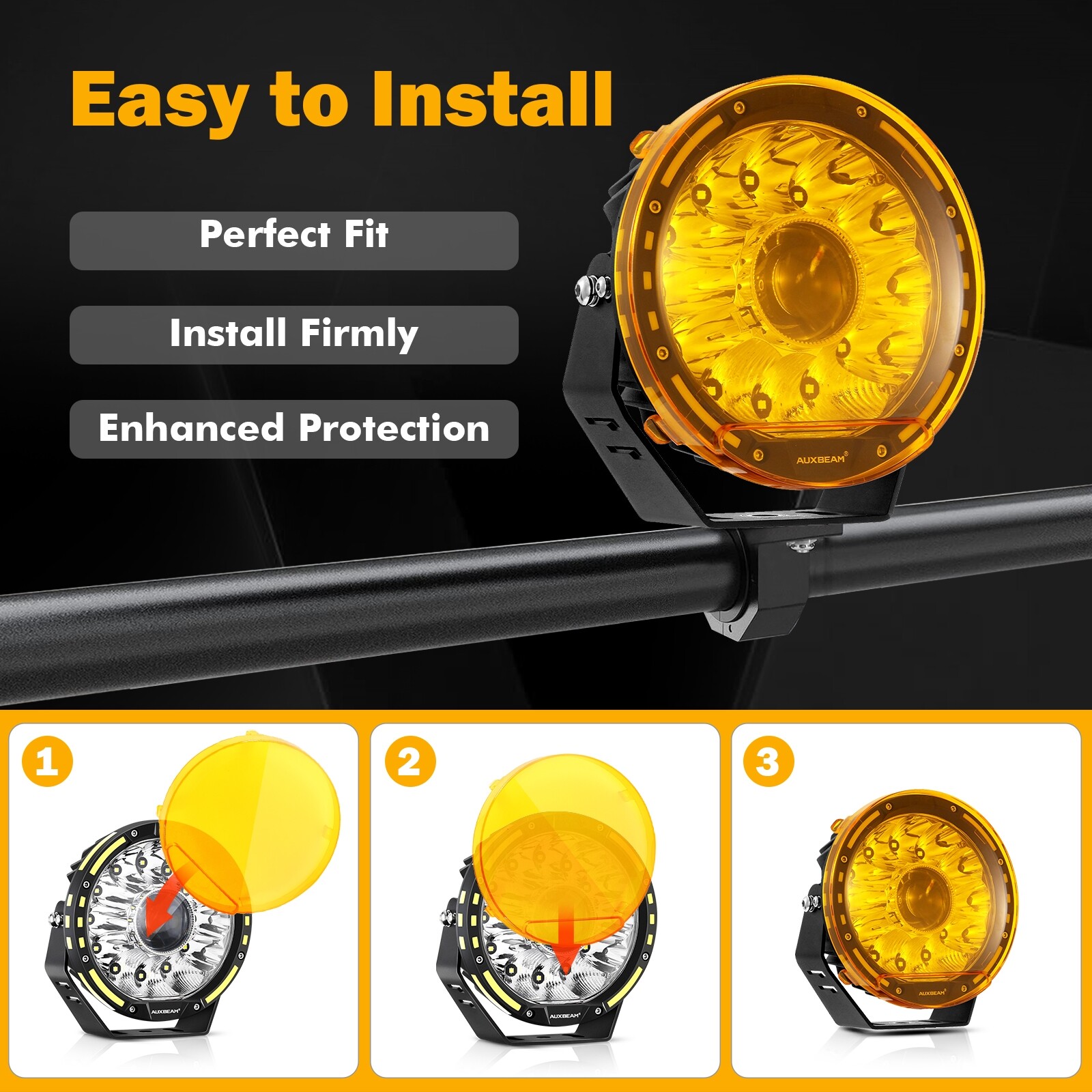 AUXBEAM 7" Round LED Work Light Bar Pods Fog Driving Lamps & Amber ...