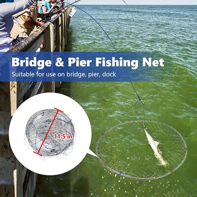 Bridge Pier Fishing Drop Net with Rope Foldable Heavy Duty 32" Diameter ...