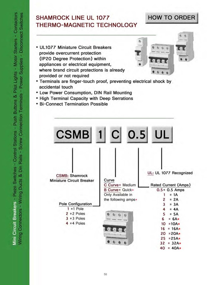 CSMB3C63N - SHAMROCK CIRCUIT BREAKER, 3 POLE, B CURVE, 63 AMP, UL 1077 ...