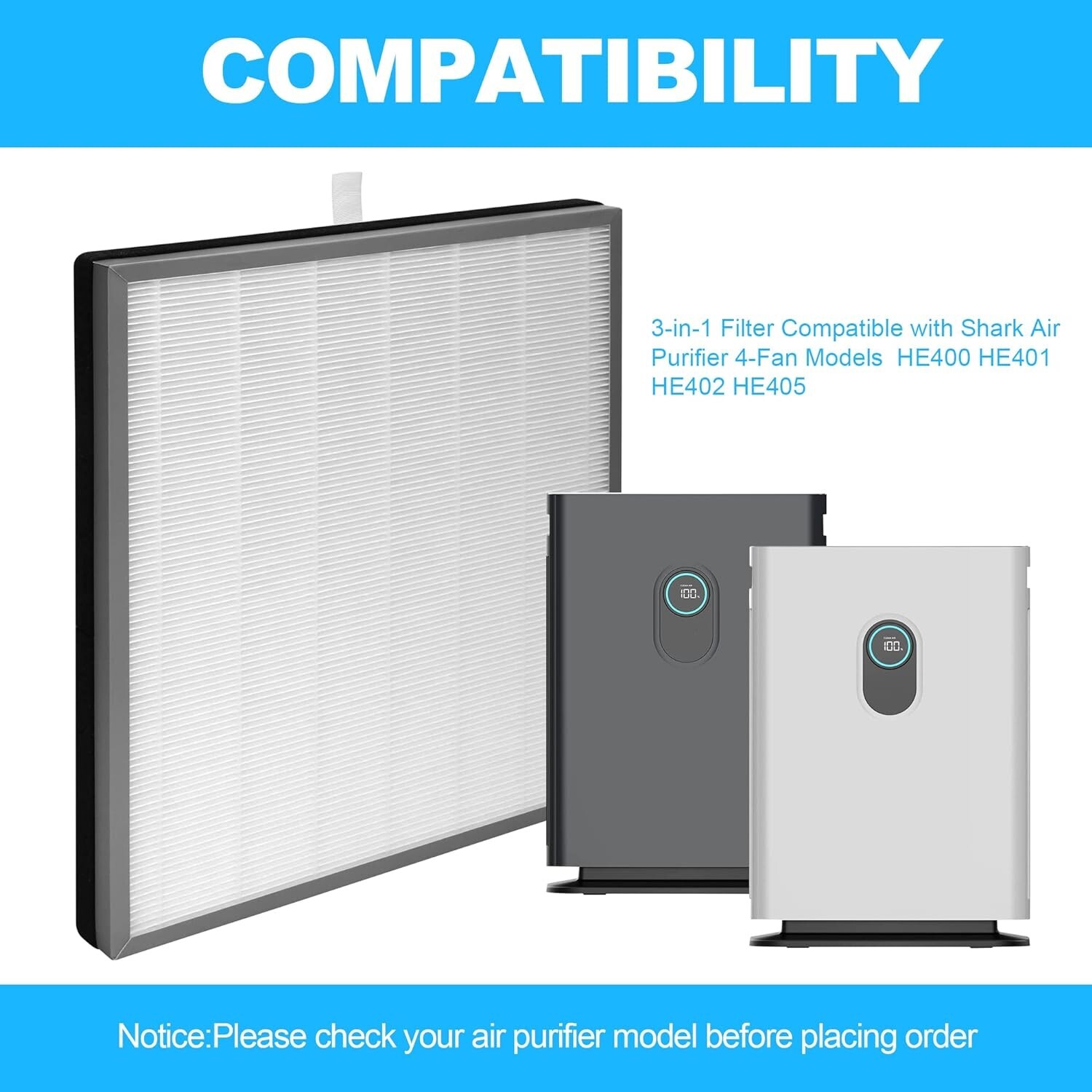 Replacement H13 HEPA Carbon Filter Shark Air Purifier HE400 HE401 HE402 ...