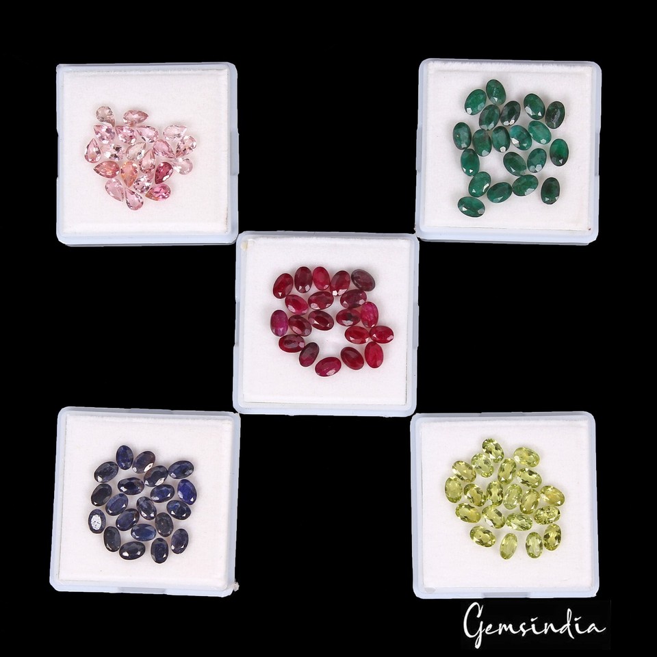 5 Box Full of Natural Multi Gems Mix Cut 6x4mm Jewelry Stones 54.70 Ct ...
