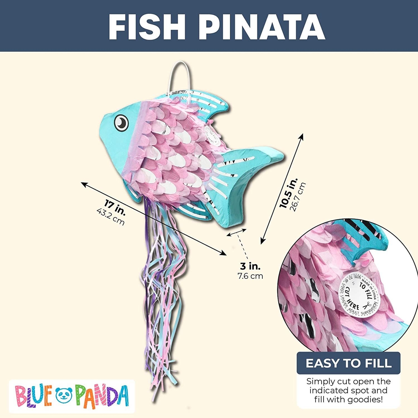 Pull String Fish Pinata for Ocean Birthday, Mermaid Party Decorations ...