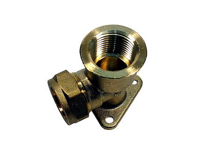 22mm x 3/4" BSP Wall Plate Elbow / Brass Backplate for Outside Bib Tap ...