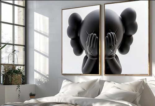 Set of 2 Kaws Left & right face art Pieces canvas wall home decor ...