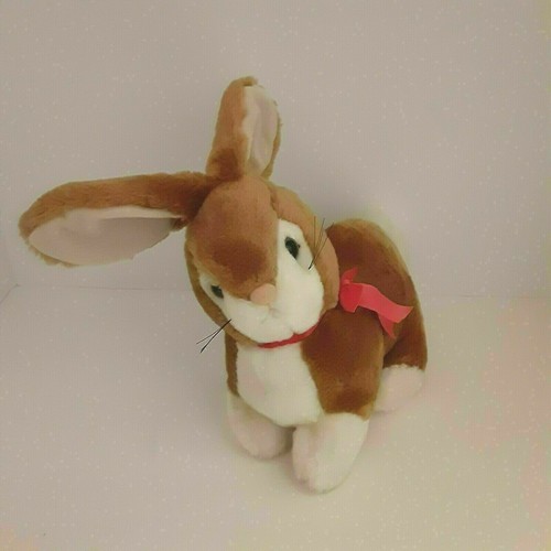 Vintage 80's Bunny Rabbit Plush Realistic Brown White Red Bow 11 ...