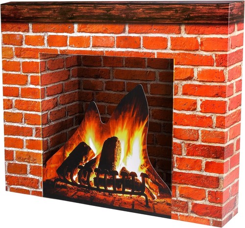 Christmas Cardboard Fireplace Prop- 3D Artificial Red Brick Cardboard ...