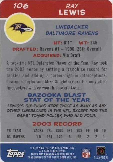 2004 Bazooka Ray Lewis #106 for sale | eBay