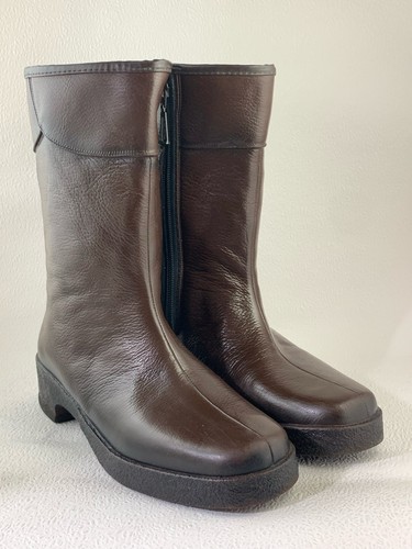 DERRI Vintage Ladies Brown Waterproof Fleece Lined Mid Calf Boots UK 6B ...