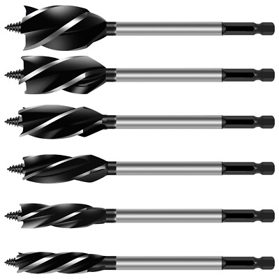 6Pc Wood Auger Drill Bit Set 4 Flute Cut Drilling Bit Kit Self Tapping ...