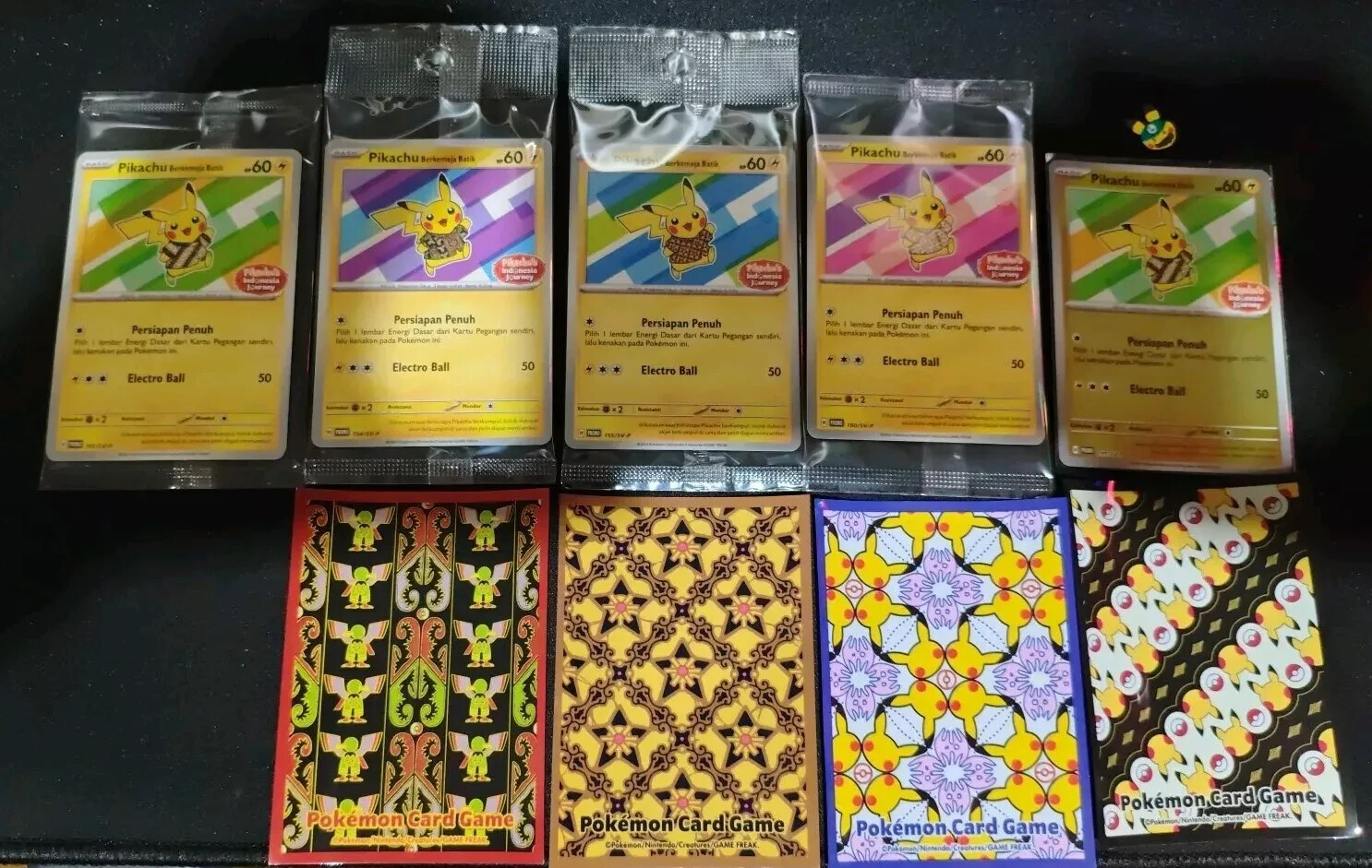 Pokemon 5x Pikachu Batik Set Promo Reverse Holo Sleeve SV-P Indonesia ...