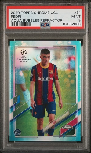 Pedri Rookie Card RC 2020 Topps Chrome UEFA UCL Aqua Bubbles Refractor ...