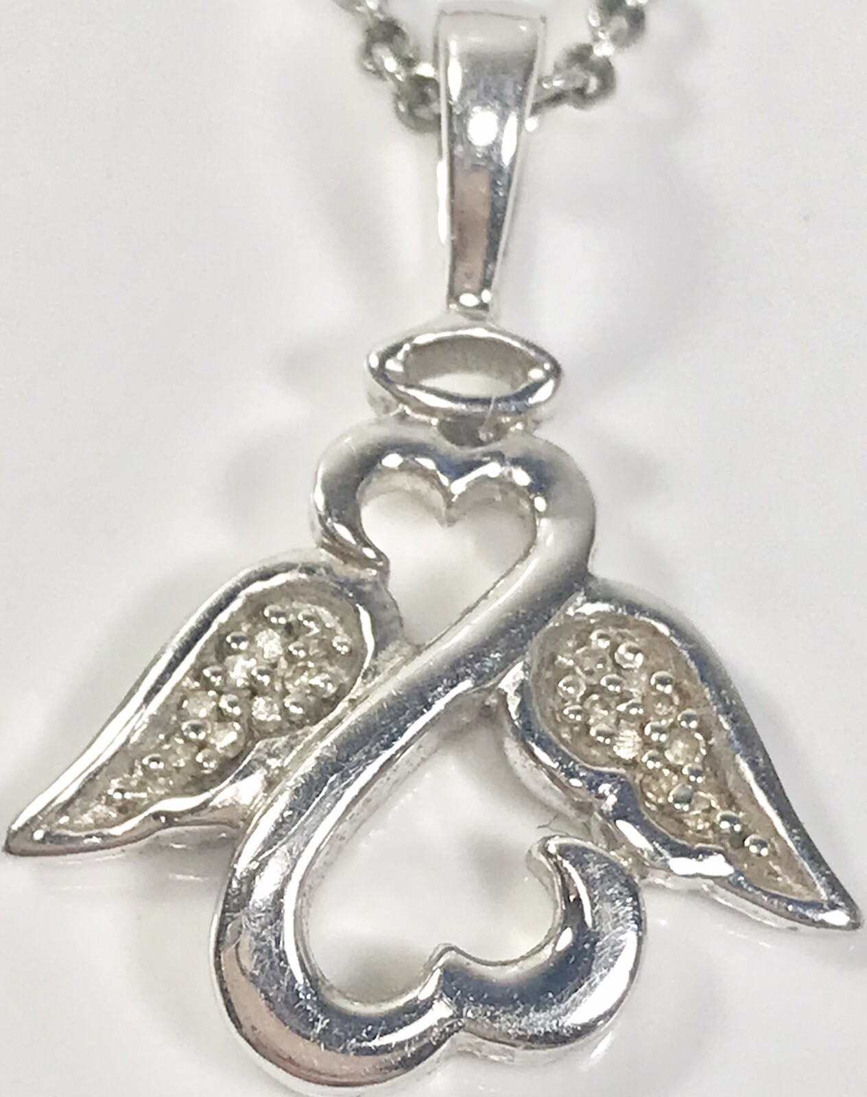 JANE SEYMOUR VINTAGE STERLING 925 DIAMOND OPEN HEART WING NECKLACE ...