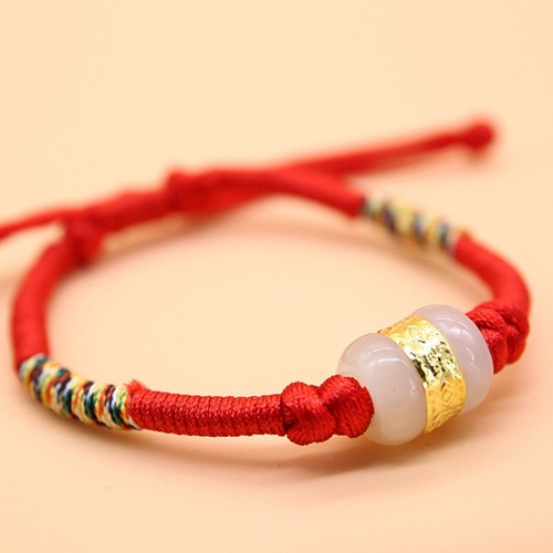 Natural Jade Bead Lucky Red Colorful Cord String Braided Knitted Rope ...