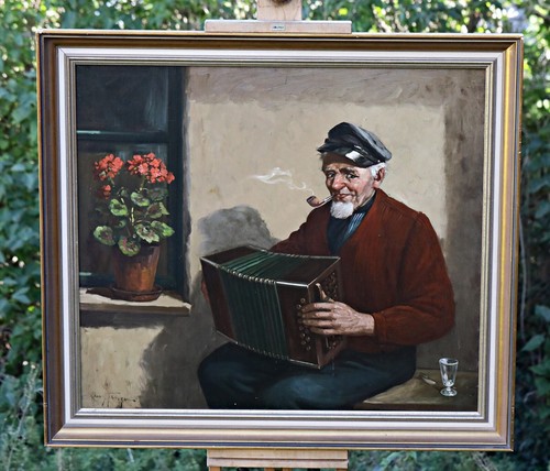 Hans Fenger (1893-1980) - Portrait Of A Man Playing On The Accordion ...