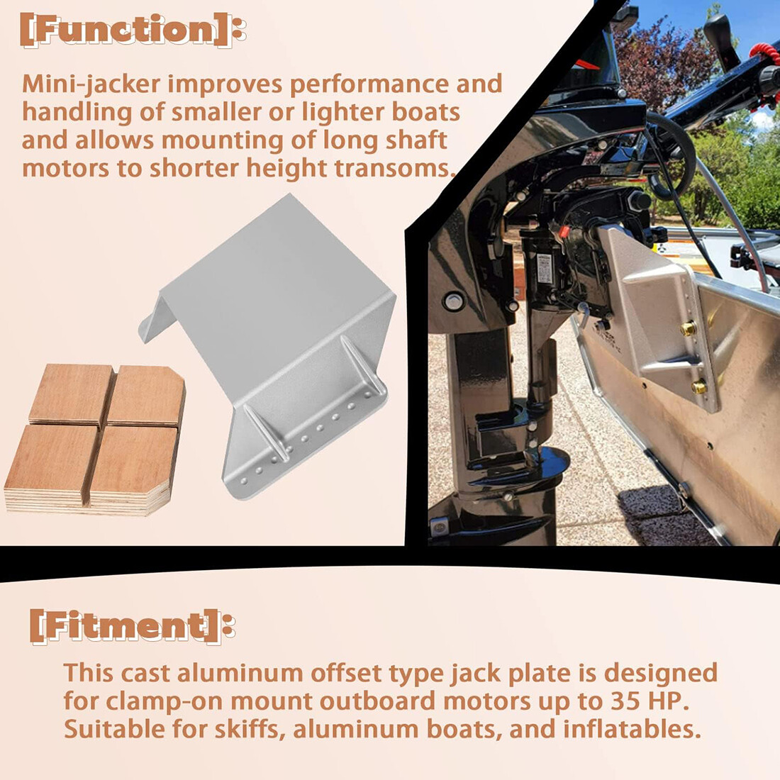 Marine MJ-1-DP Mini Jacker Outboard Jack Plate 4" Setback 35 hp 3 ...