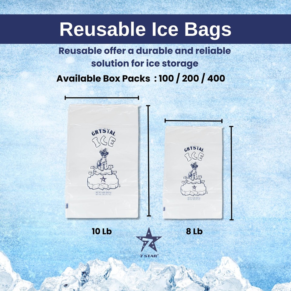 Crystal Ice Bag – 10 LB – 400 Count | Strong Plastic Ice Bags with ...