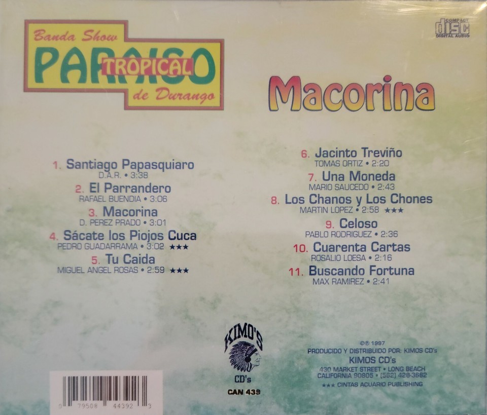 Paraiso Tropical Durango CD Banda Show Macorina Kimos 1997 FAST SHIP ...