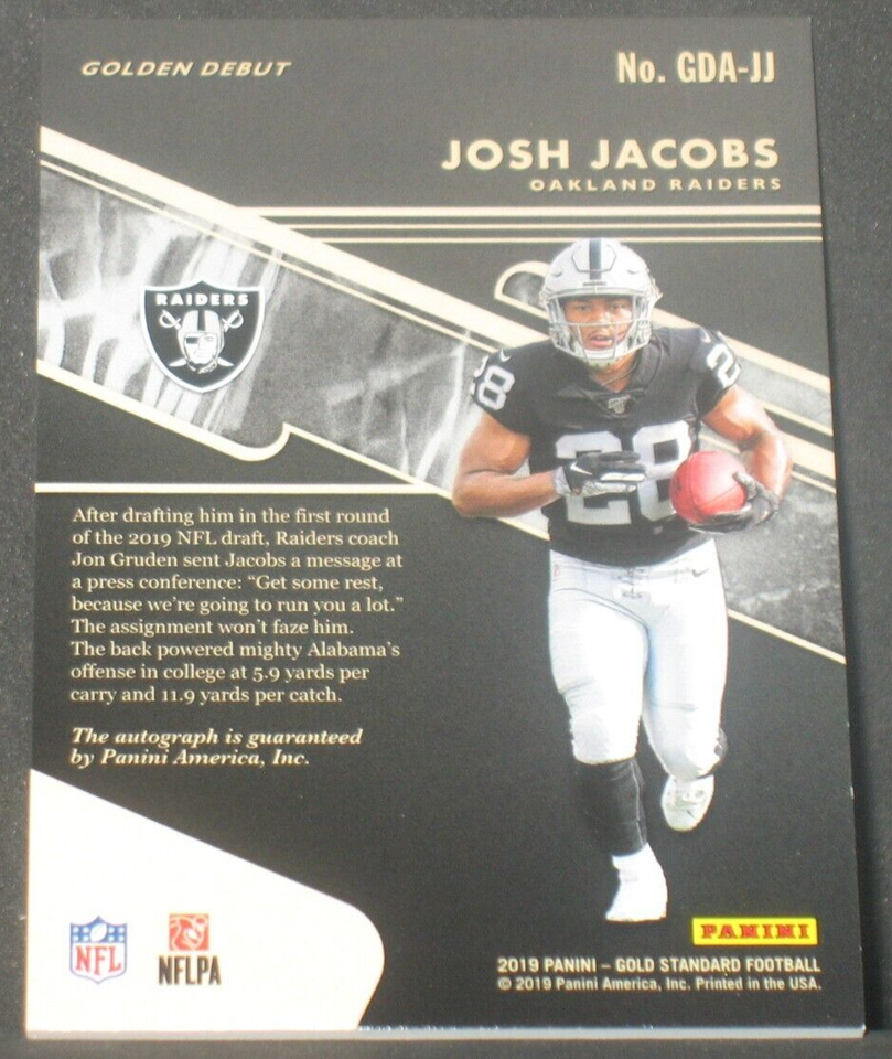 Josh Jacobs 2019 Panini Gold Standard Autograph Rookie Debut (6/25 ...