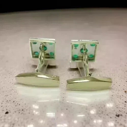 Lab Created Emerald Gorgeous Men's Cufflinks 2Ct Round Cut 14K Two Gold ...