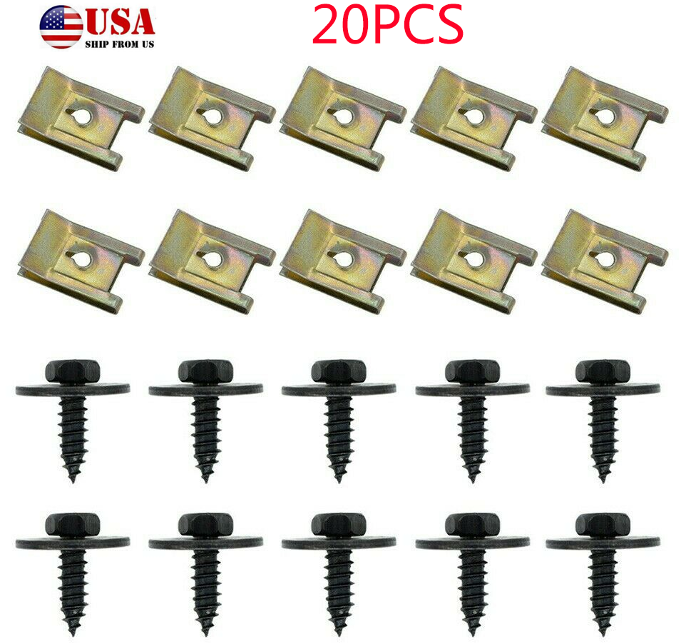20X Car Fender Bumper Chassis Engine Guard Metal Nut/Screw Washers U ...