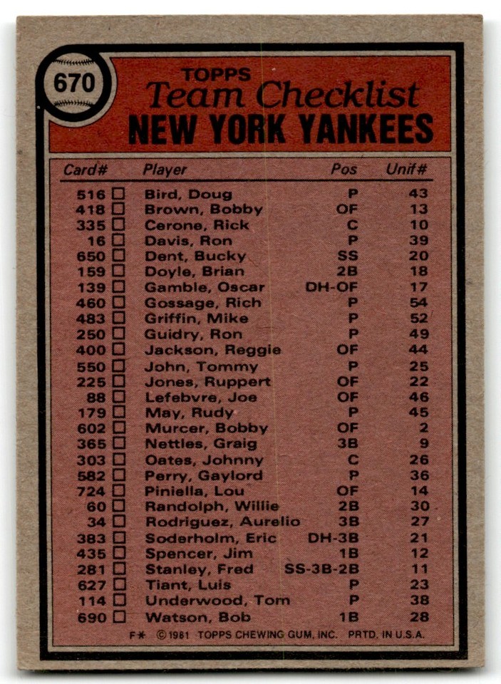 1981 TOPPS NEW YORK YANKEES - GENE MICHAEL NEW YORK YANKEES #670 | eBay