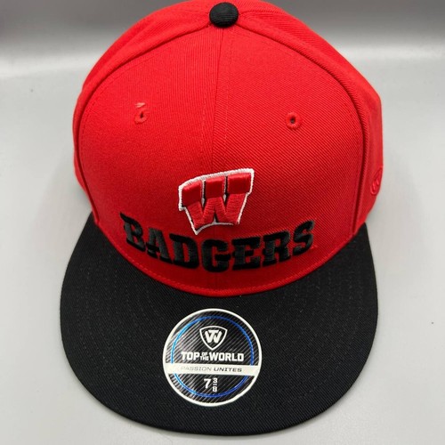 Wisconsin Badgers Hat Men 7 3/8 Red Black Top of the World NCAA Fitted ...