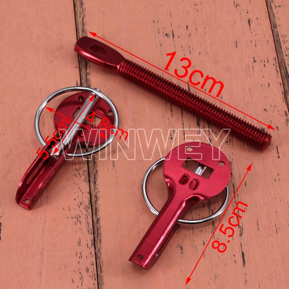 Universal Car Hood Mount Bonnet Latch Catch Pin Key Locking Kit Red ...
