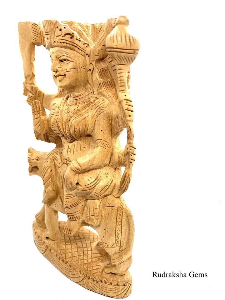 6" DURGA MAA MATHA RANI SATI DEVI KALI ADI SHAKTI WOODEN ARTISAN CARVED ...