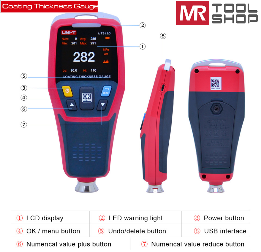 UNI-T UT343D Car Coating Thickness Gauge Film Paint Tester 1250um Fe ...