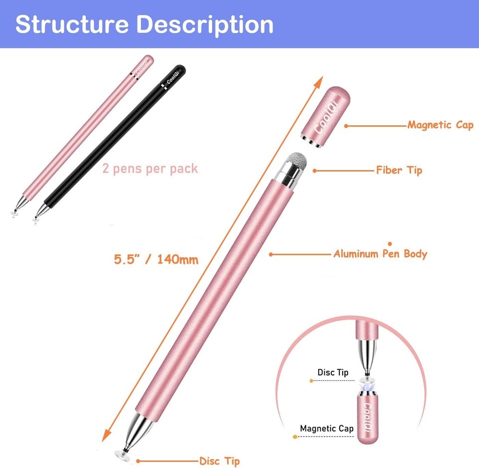 2 Pack Universal Stylus Pen –High Precision Touch Screen Pens for iPad ...