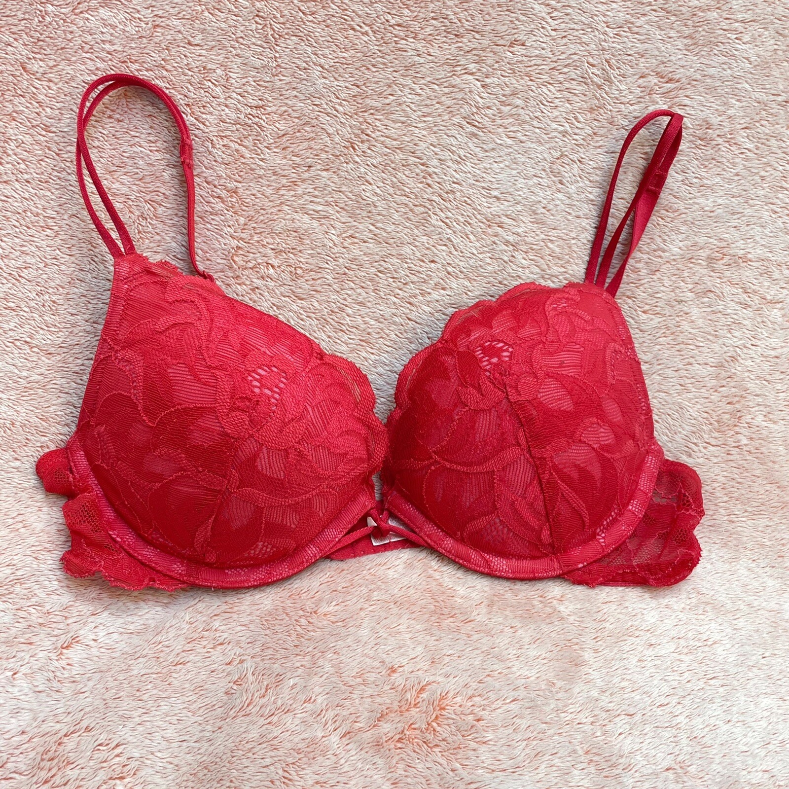 Victorias Secret Romantic Red Floral Push Up Bra 34b Gem