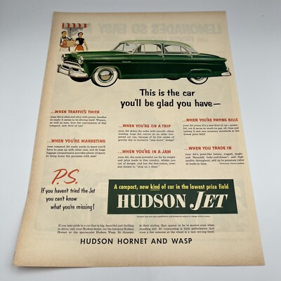 Hudson Jet 1953 Vintage Print Ad 10x14" green 4 door Super Jet ...