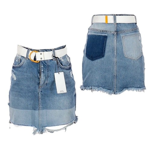 MNG Mango Falda Belted Colorblock Distressed Denim Mini Skirt Size XS ...