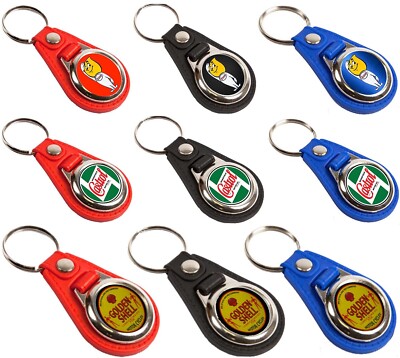 CASTROL, ESSO, SHELL STICK MAN, OIL Cans Leather Look Key Fob, Key Ring ...