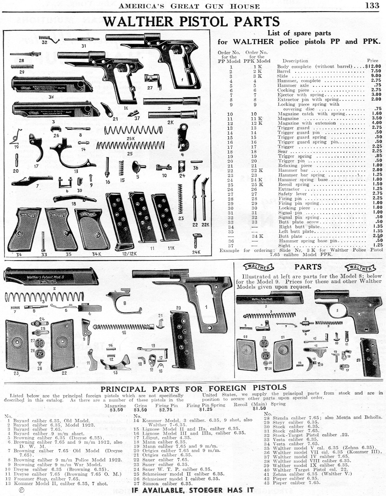 1946 Print Ad of Walther Police PP PPK Model 8 & 9 Pistol Parts List | eBay