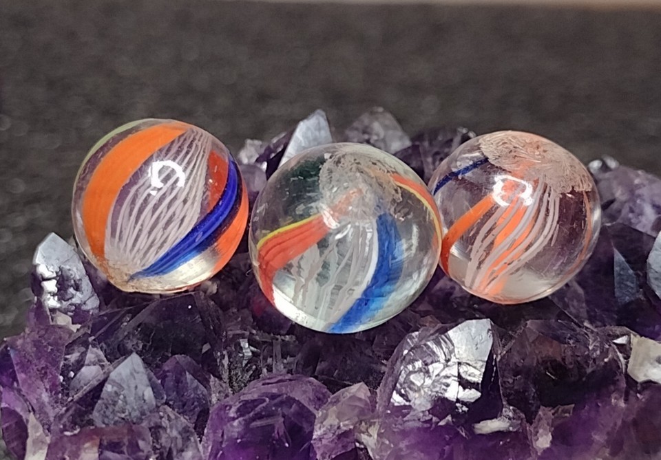 English 🎪3 Pack LATTICINIO SWIRL Handmade Vintage GERMAN Marbles .52 ...