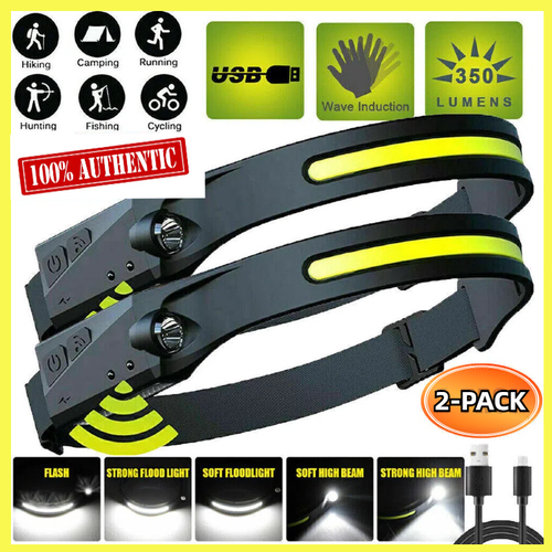 2X Waterproof COB Headlamp Night Buddy LED Sensor 230° Head Torch ...