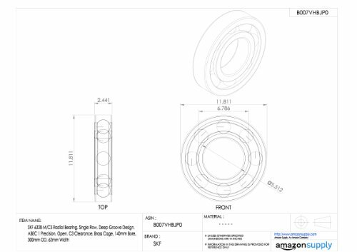 SKF 6330 M/C3 Radial Bearing, Single Row, Deep Groove Design, ABEC 1 ...