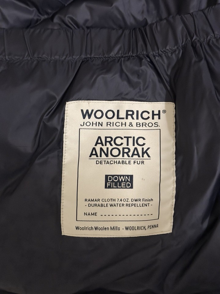 Woolrich Men's XL Navy Parka Coat Waterproof Down Real Coyote Fur Hood ...