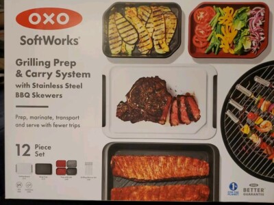 NEW OXO Softworks Grilling Prep & Carry System with BBQ Skewers--12 ...