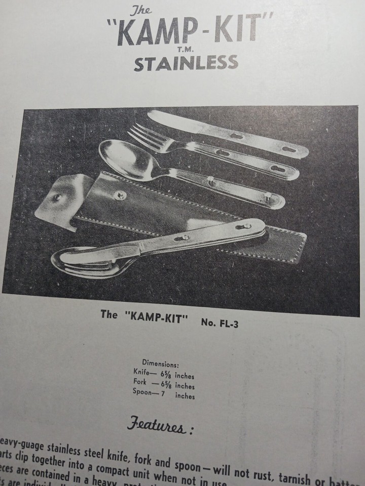 1950 print ad vintage THE KAMP KIT camping Knife Fork Spoon In Case ...