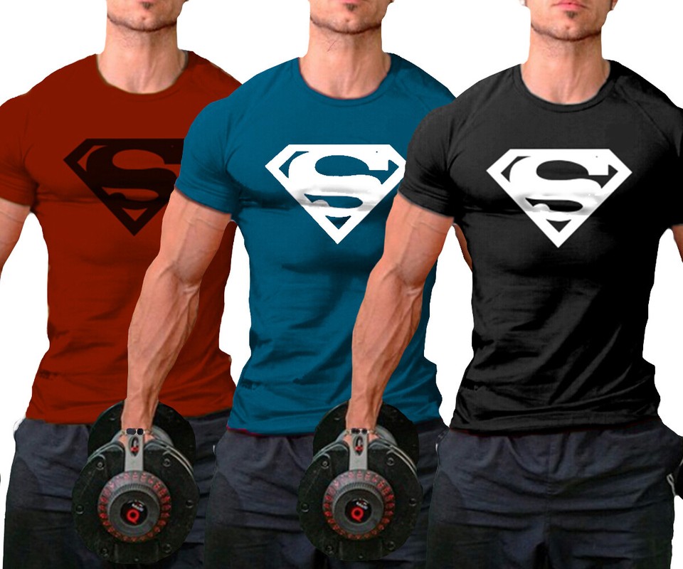 2018 Summer Men Superman Muscle Sport Bodybuilding Fittness Cotton T ...
