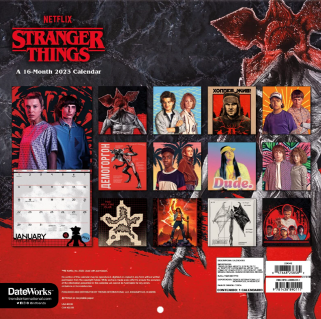 STRANGER THINGS 2023 Calendar, 16 Month NEW Demogorgon El Mike Dustin ...
