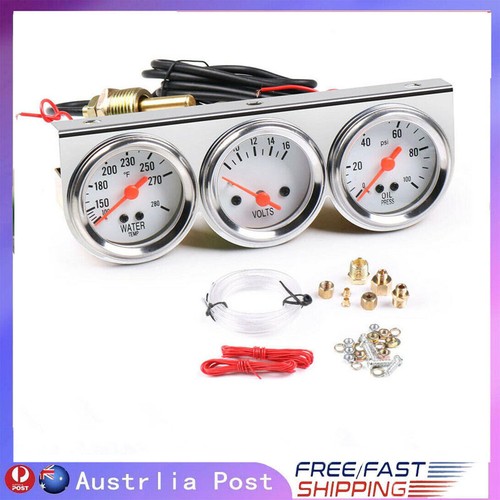 Universal 52mm Chrome Car Volt Water Oil Pressure Triple 3 Gauge Set ...