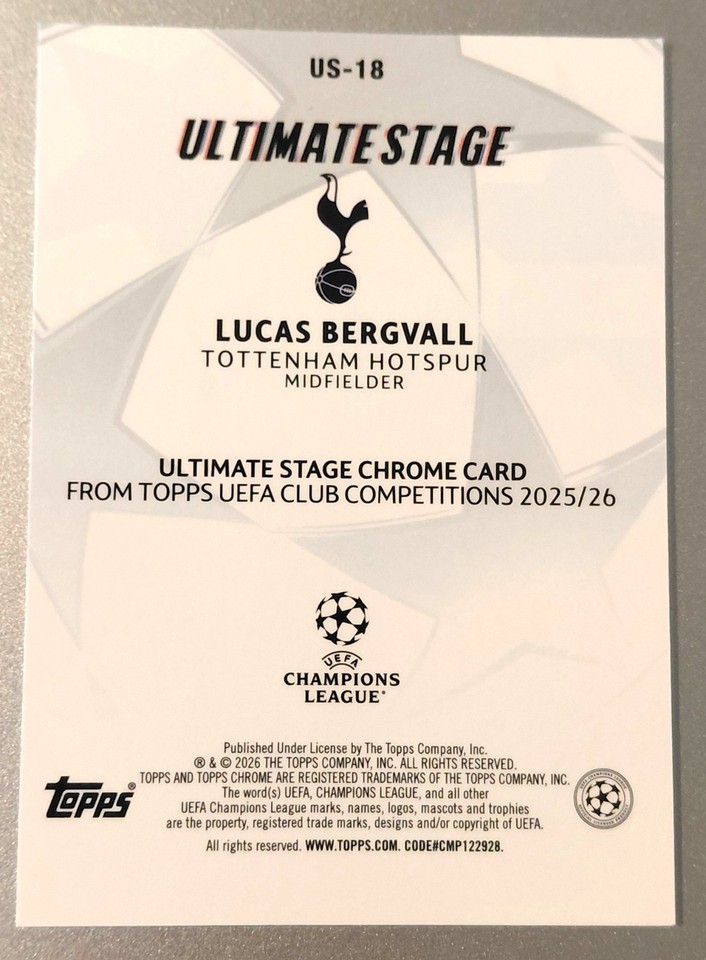 2025-26 Topps Flagship UCC Lucas Bergvall Ultimate Stage Chrome Insert ...