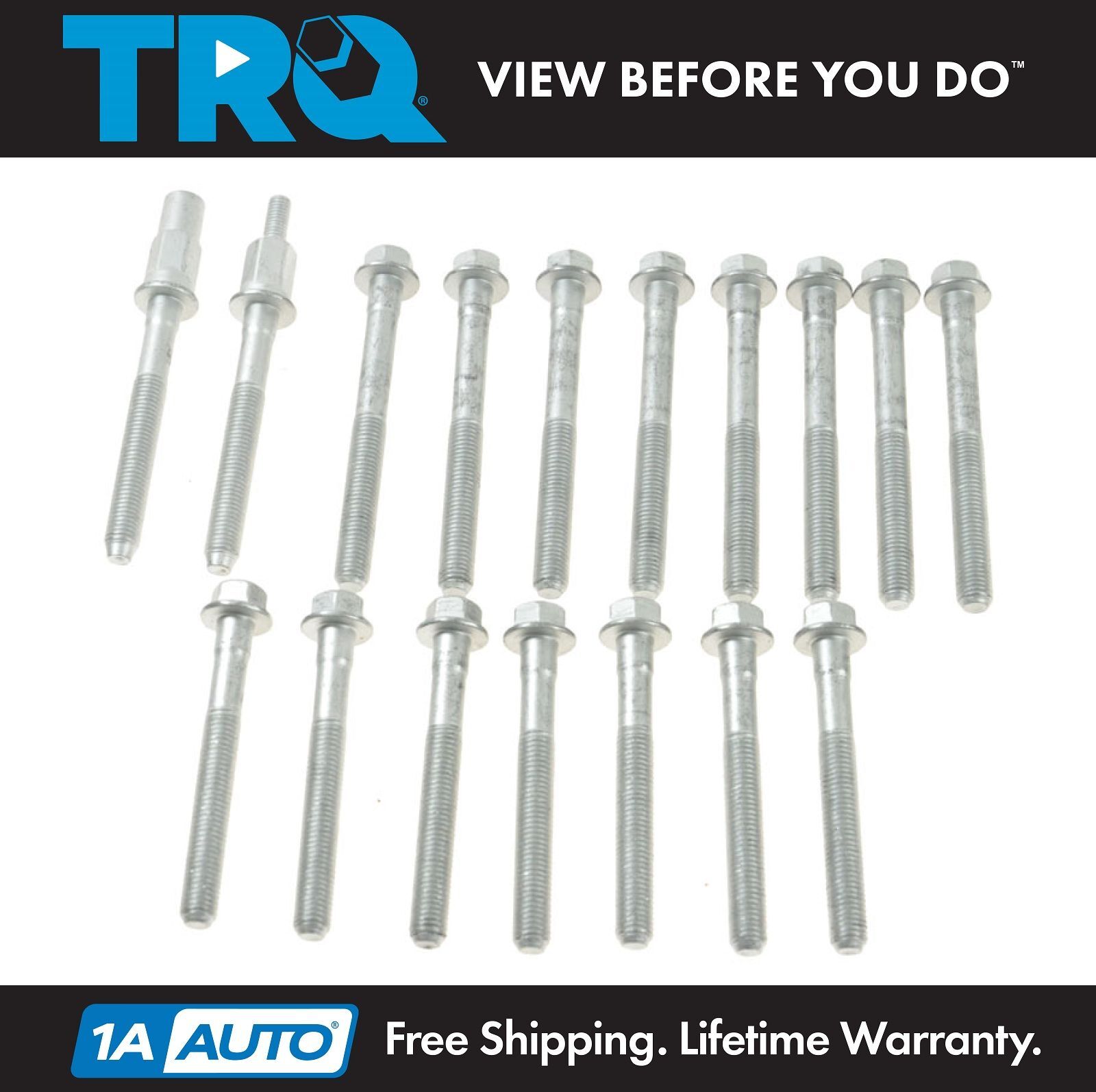 TRQ Cylinder Head Stretch Bolt Set of 16 Kit for Chevy Pontiac Olds 3 ...